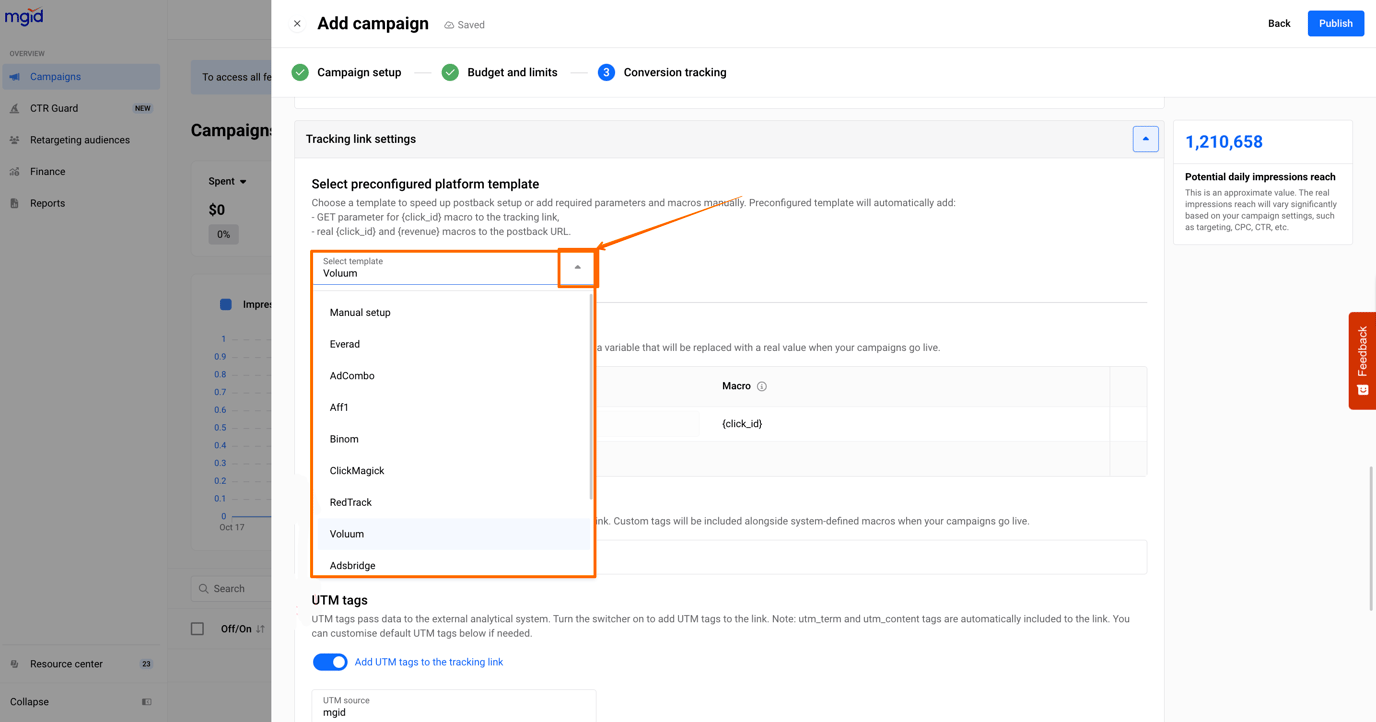 Postback Setup in MGID Ads